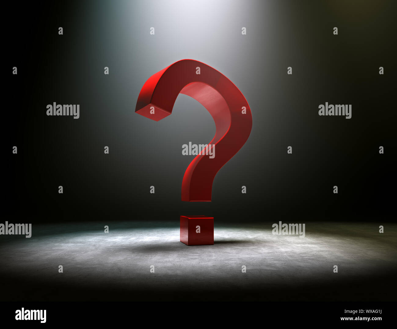 3d image of red question mark with dramatize spotlight Stock Photo - Alamy
