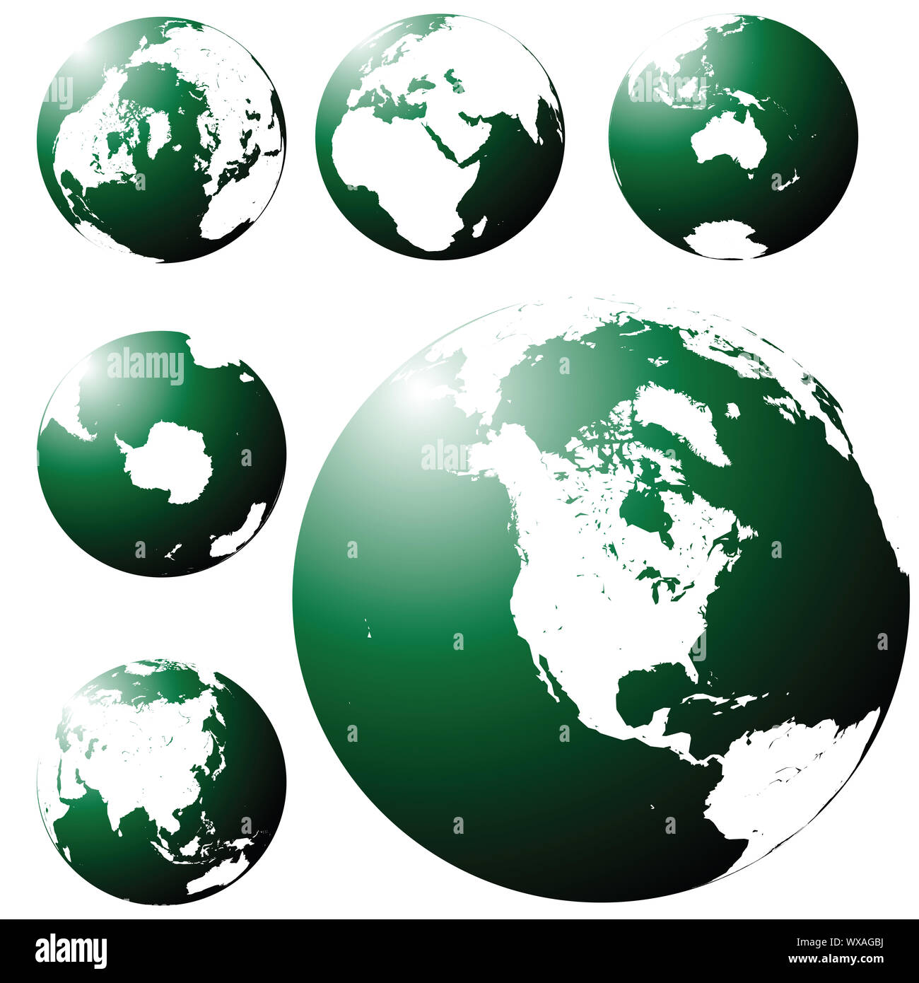 Green Earth globe from six views over white background Stock Photo - Alamy