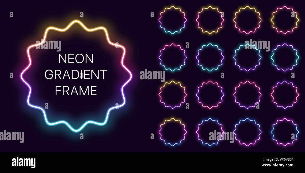 Neon gradient wavy Frame with copy space. Templates set of Neon ...