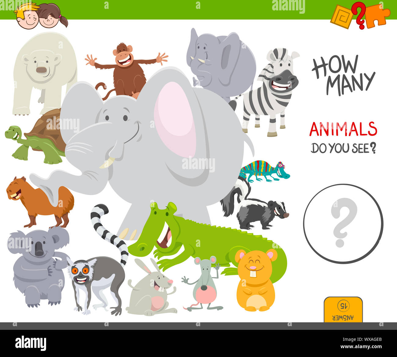 count the animals educational task for children Stock Photo - Alamy