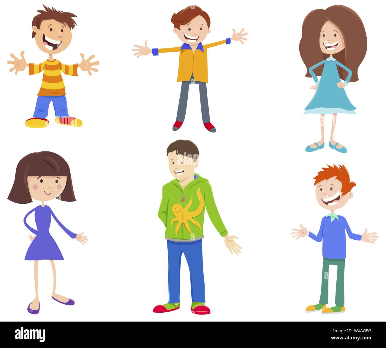 cartoon set of children and teenager characters Stock Photo - Alamy