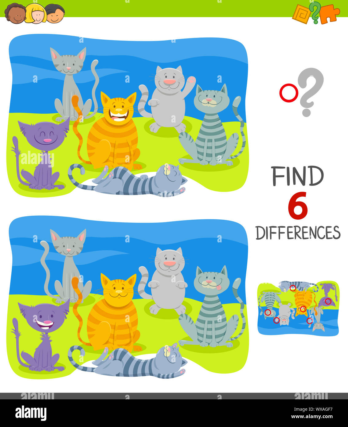differences task with cartoon cat characters group Stock Photo - Alamy