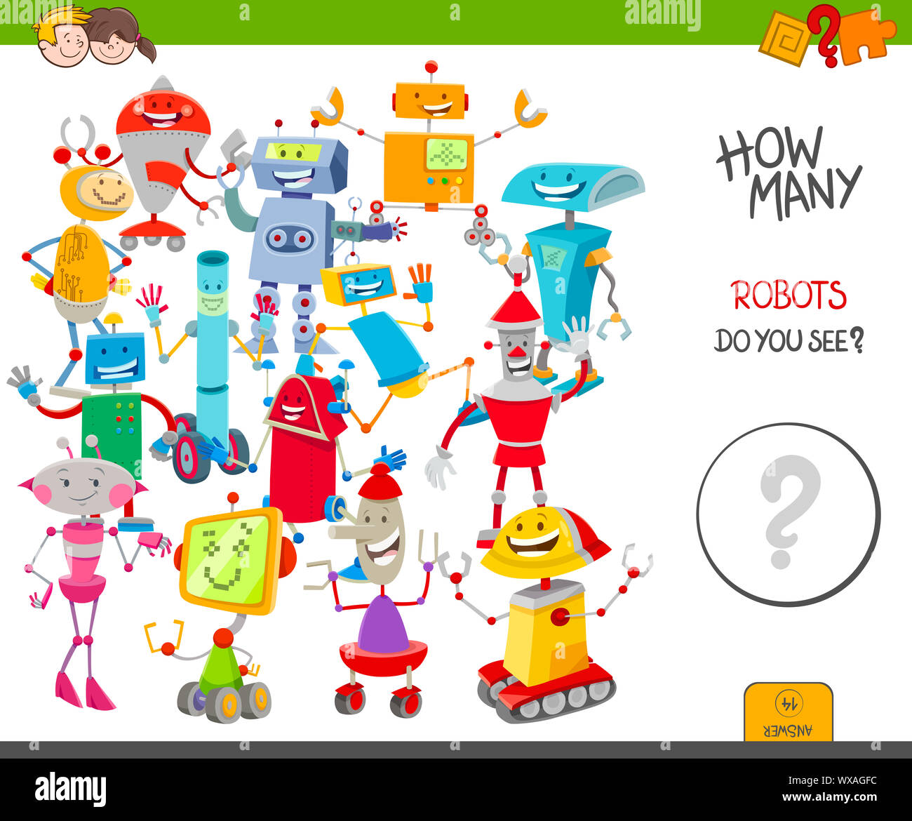 counting cartoon robots educational game Stock Photo - Alamy