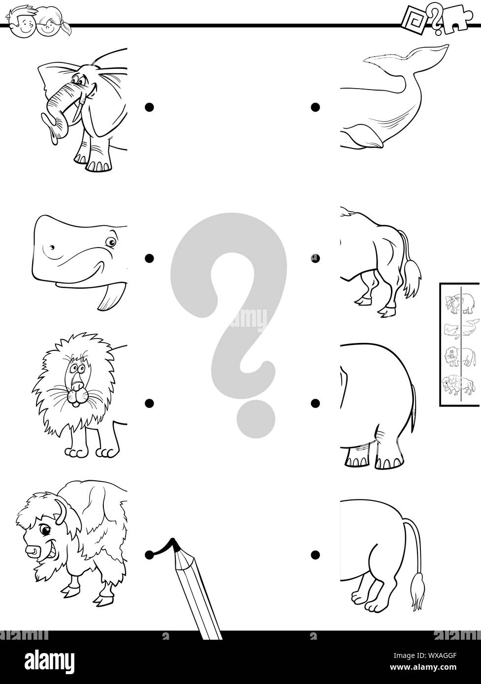 match halves of animals coloring book Stock Photo - Alamy