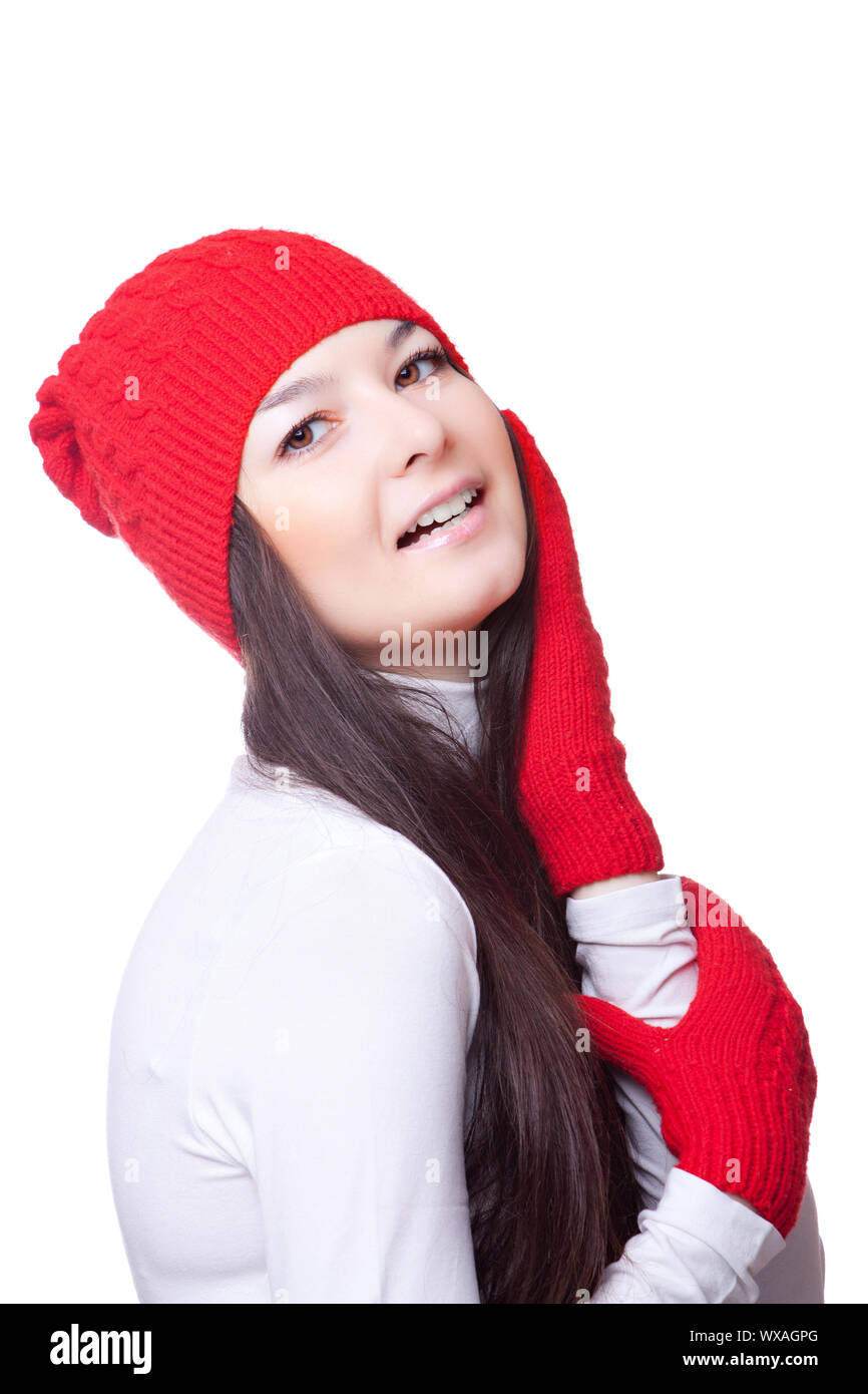 beauty woman in a red cap isolated on white background Stock Photo - Alamy