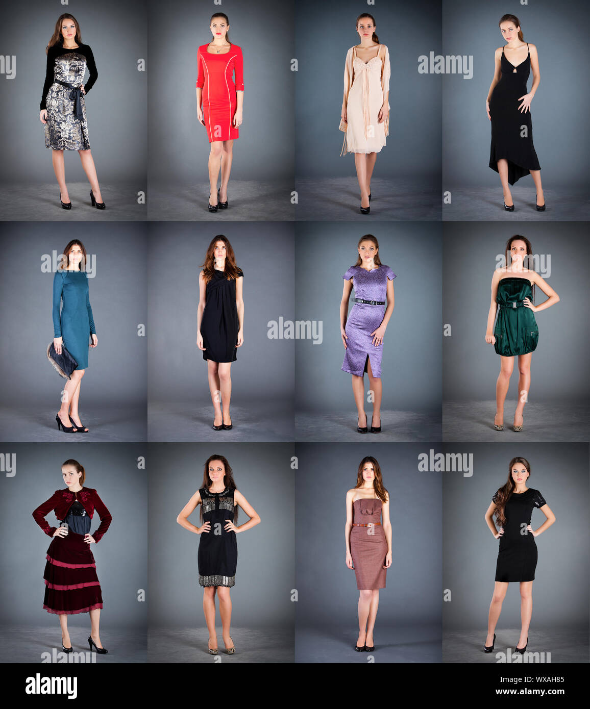 Collection of women's dresses on a dark background Stock Photo - Alamy