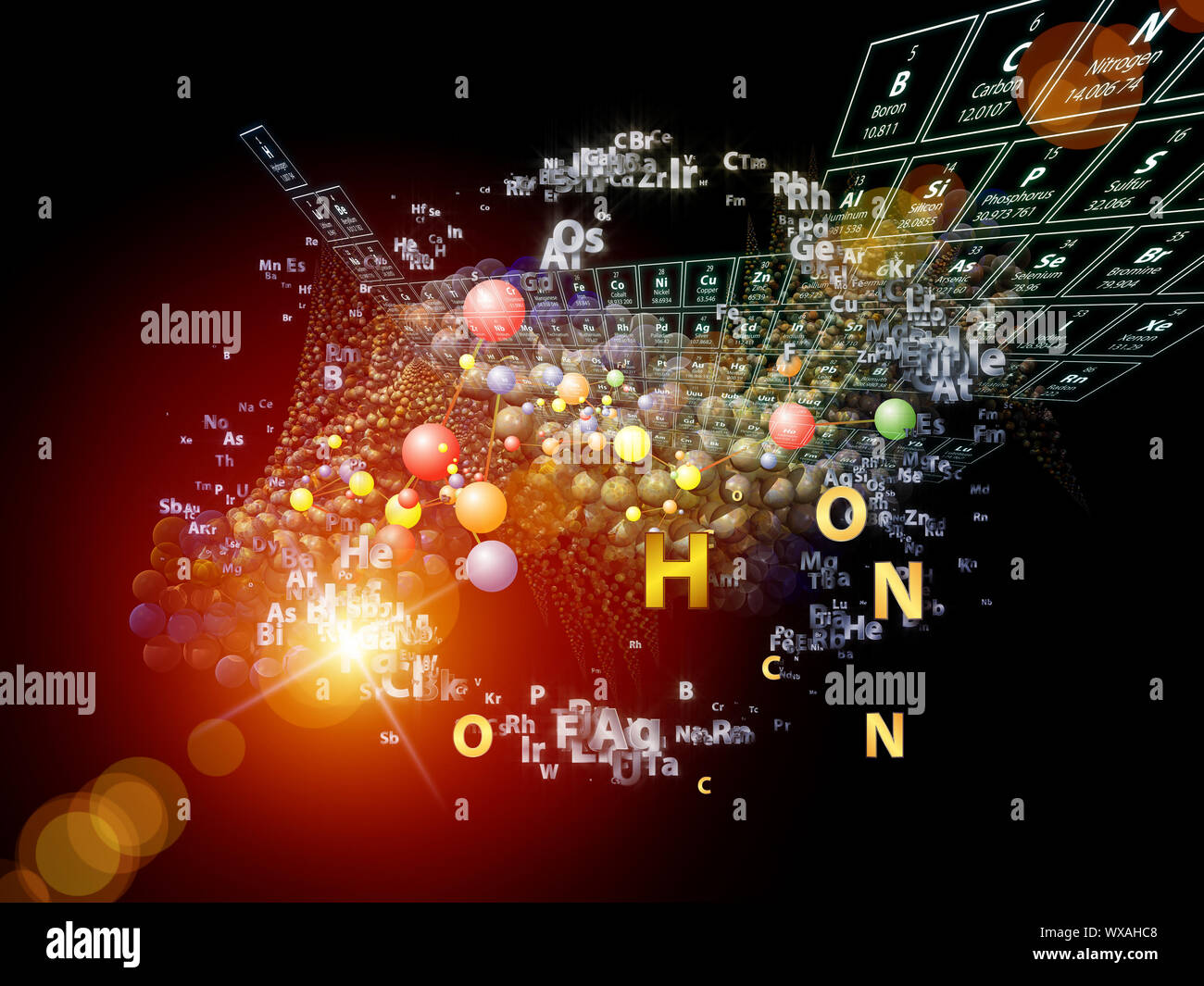 Backdrop composed of chemical icons, fractal graphics and design ...