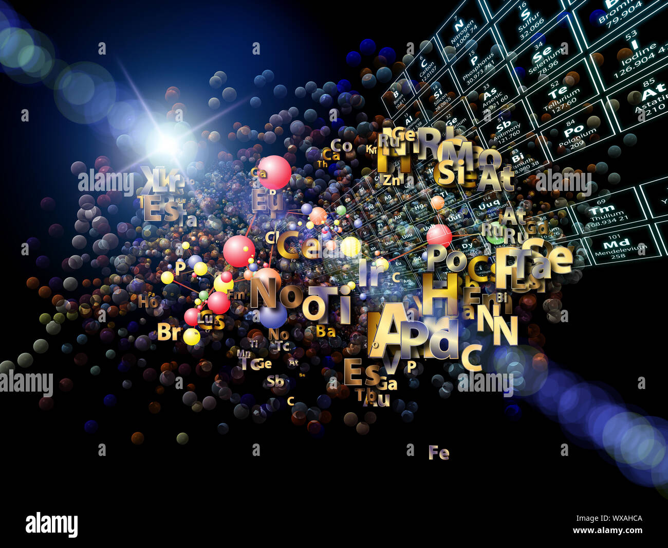 Composition of chemical icons, fractal graphics and design elements ...