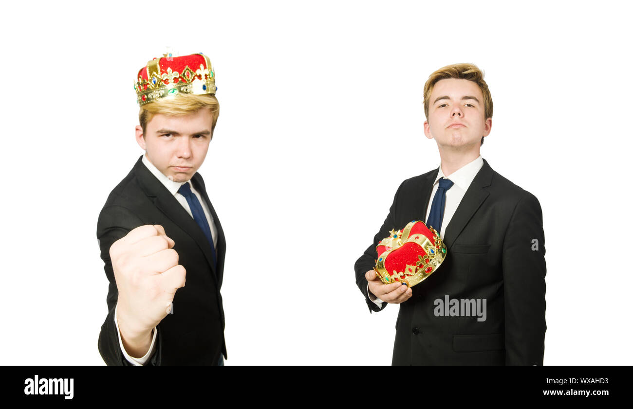 Funny businessman with crown and boxing gloves Stock Photo - Alamy