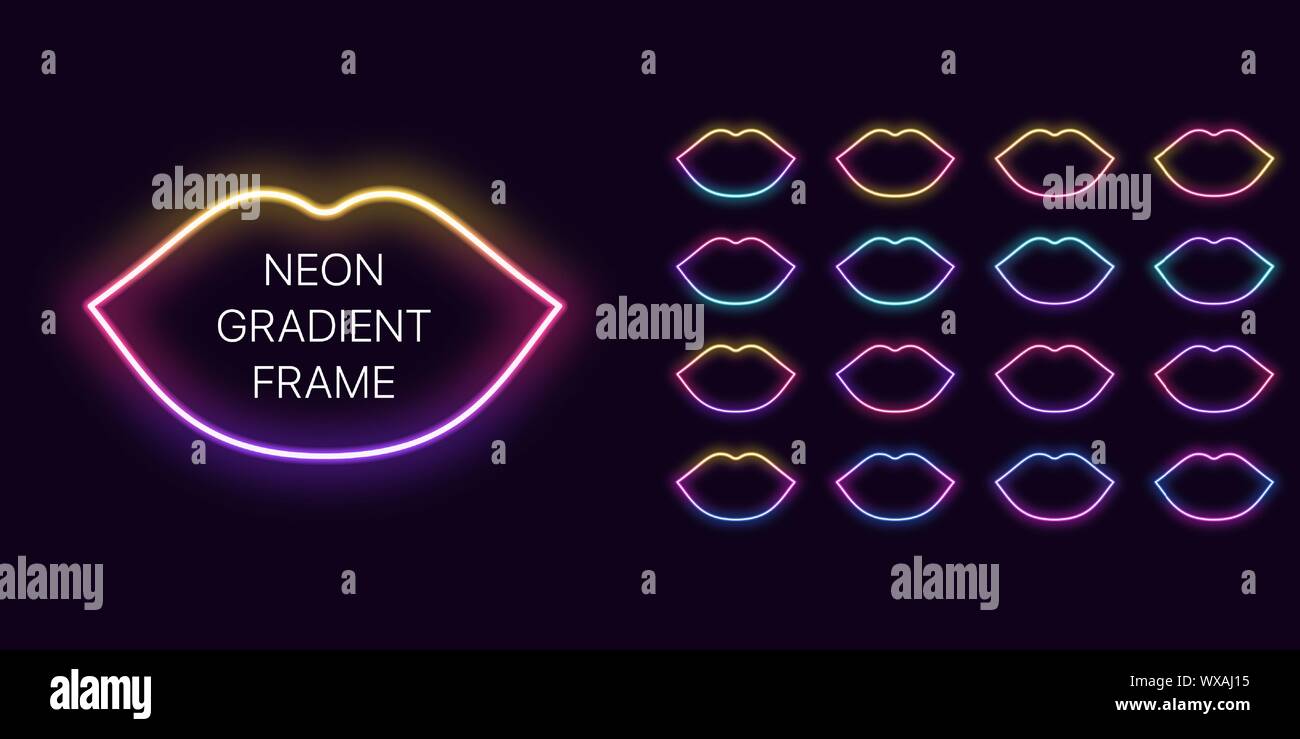 Neon gradient Woman lips Frame with copy space. Templates set of Neon ...