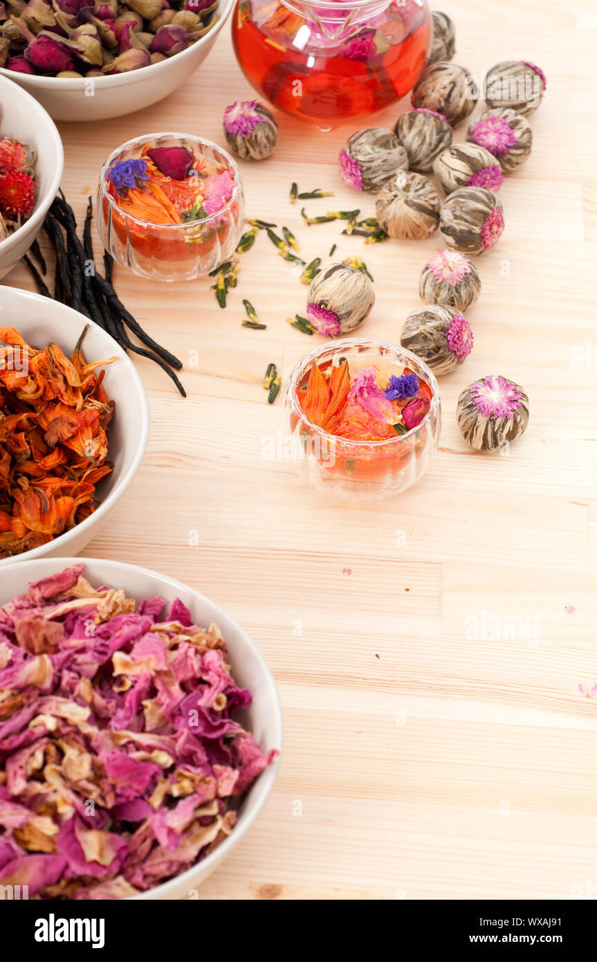 Herbal natural floral tea infusion with dry flowers ingredients Stock ...