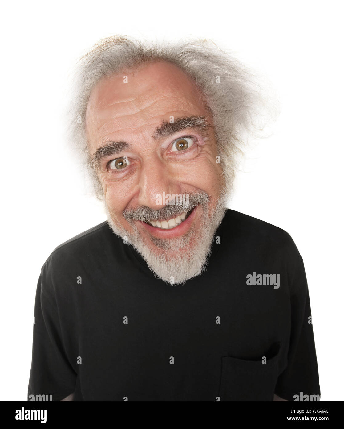 Older man with messy hair and crazy smile Stock Photo - Alamy