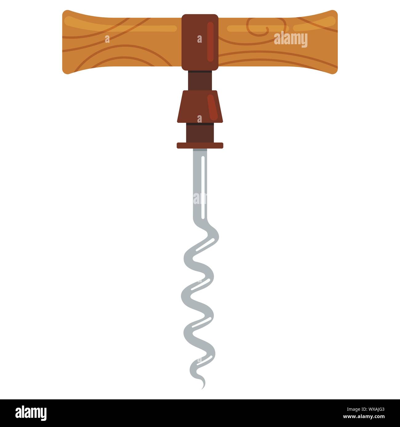 Wooden corkscrew vector illustration - device for open wine bottle ...