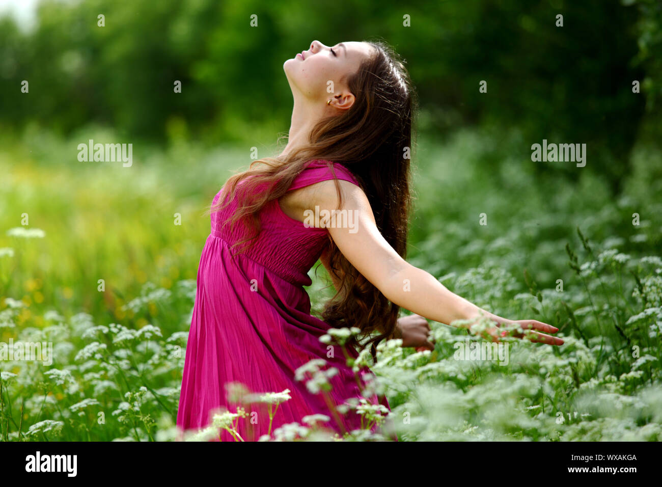woman outdoor feel natural freedom Stock Photo - Alamy