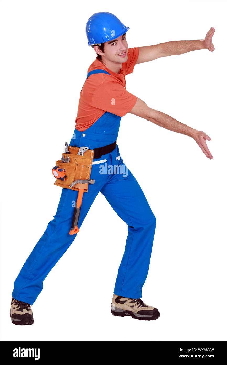 Man pushing wall Cut Out Stock Images & Pictures - Alamy