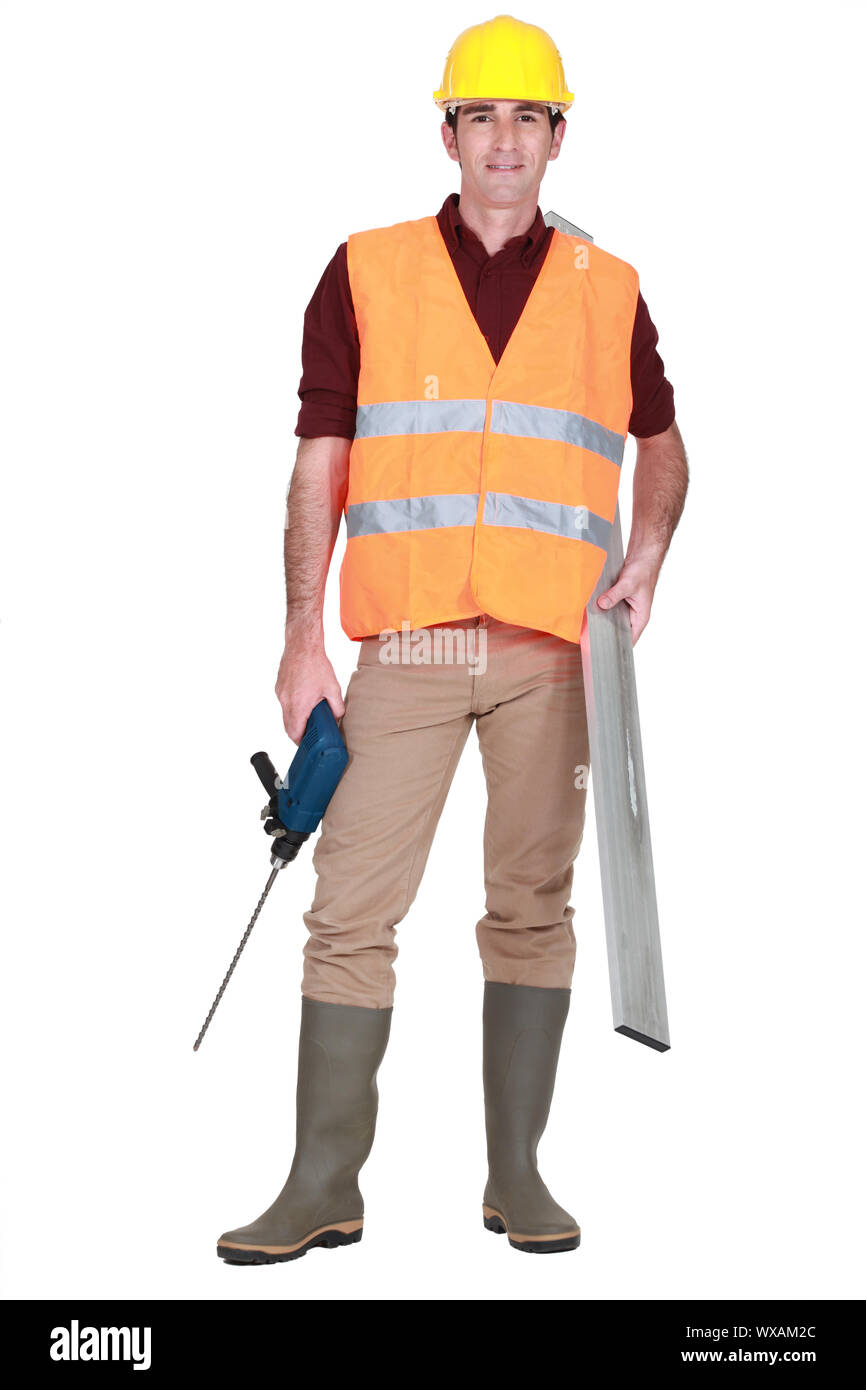 workman on white background Stock Photo - Alamy
