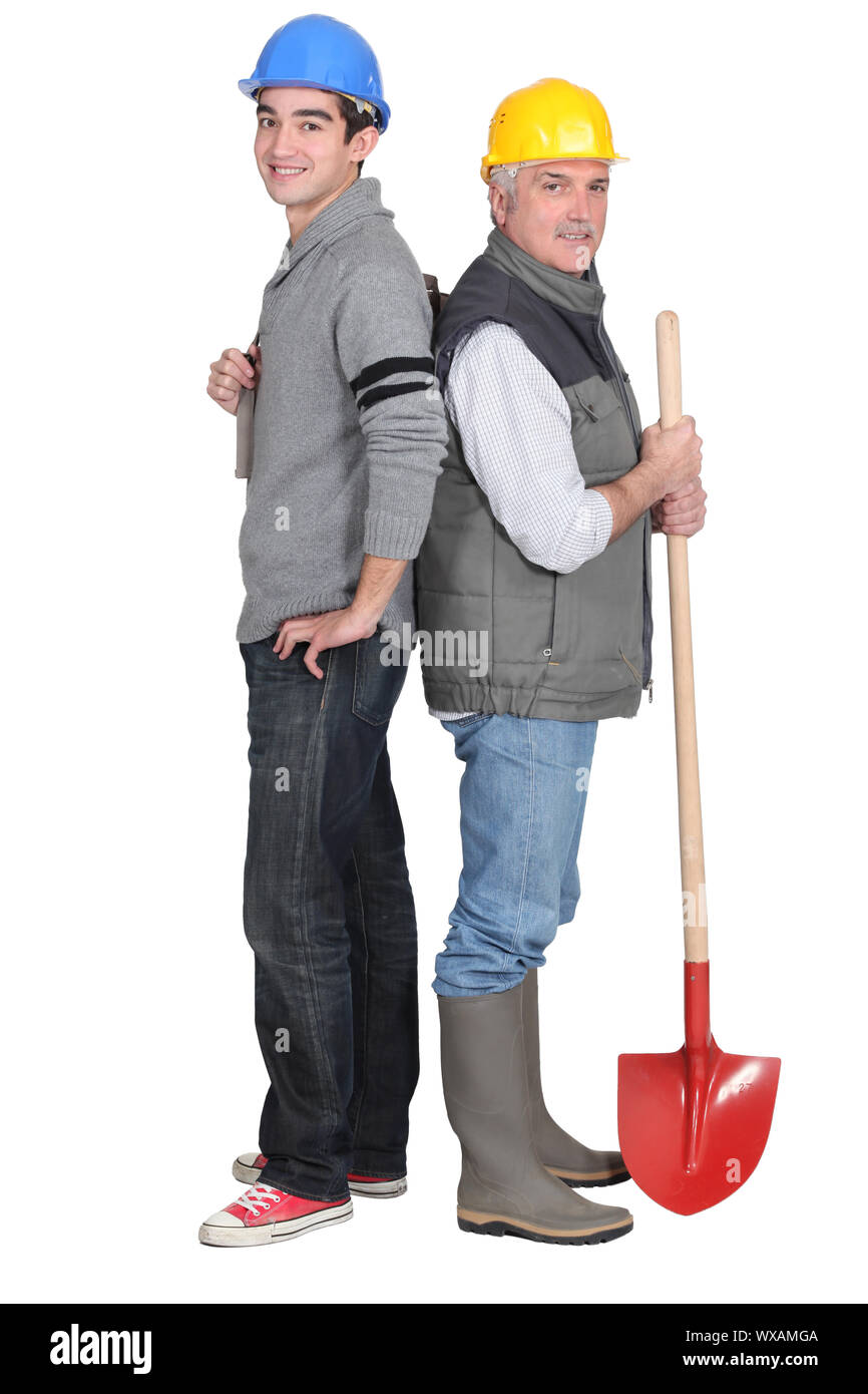 Father and son stood back to back Stock Photo - Alamy