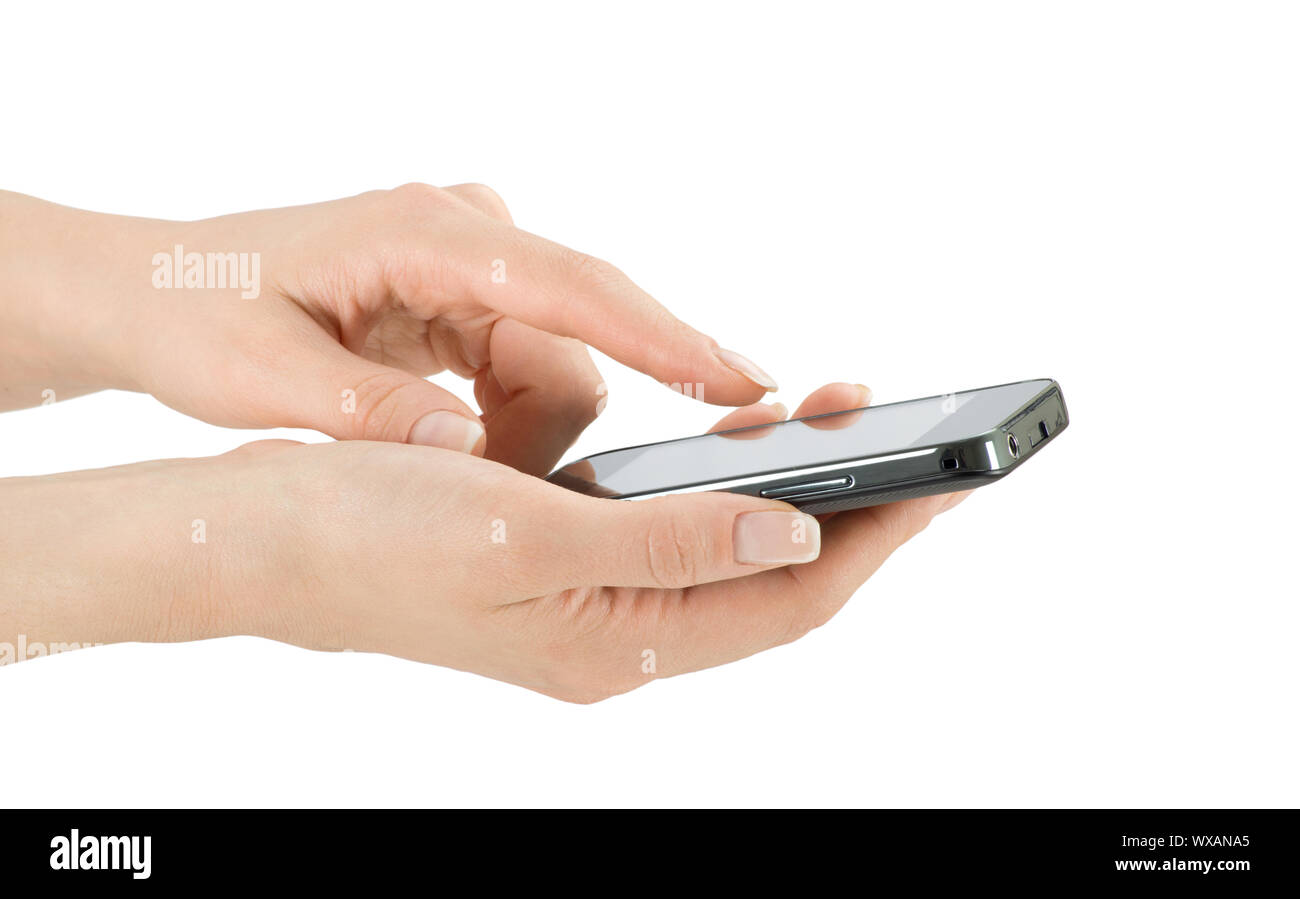 Hand holding mobile phone with blank screen Stock Photo - Alamy