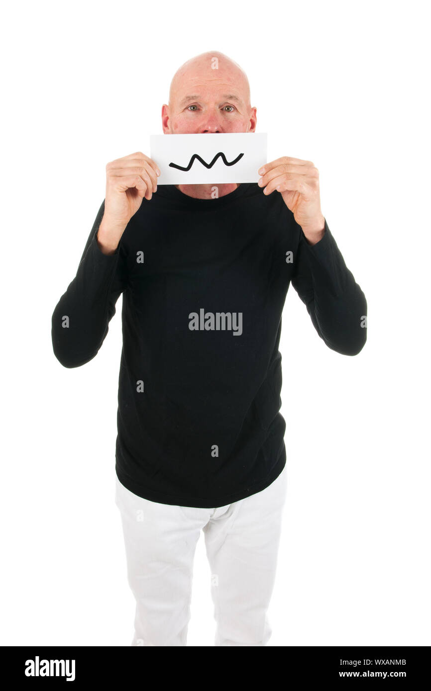 Concept scary man with smiley card isolated over white background Stock ...