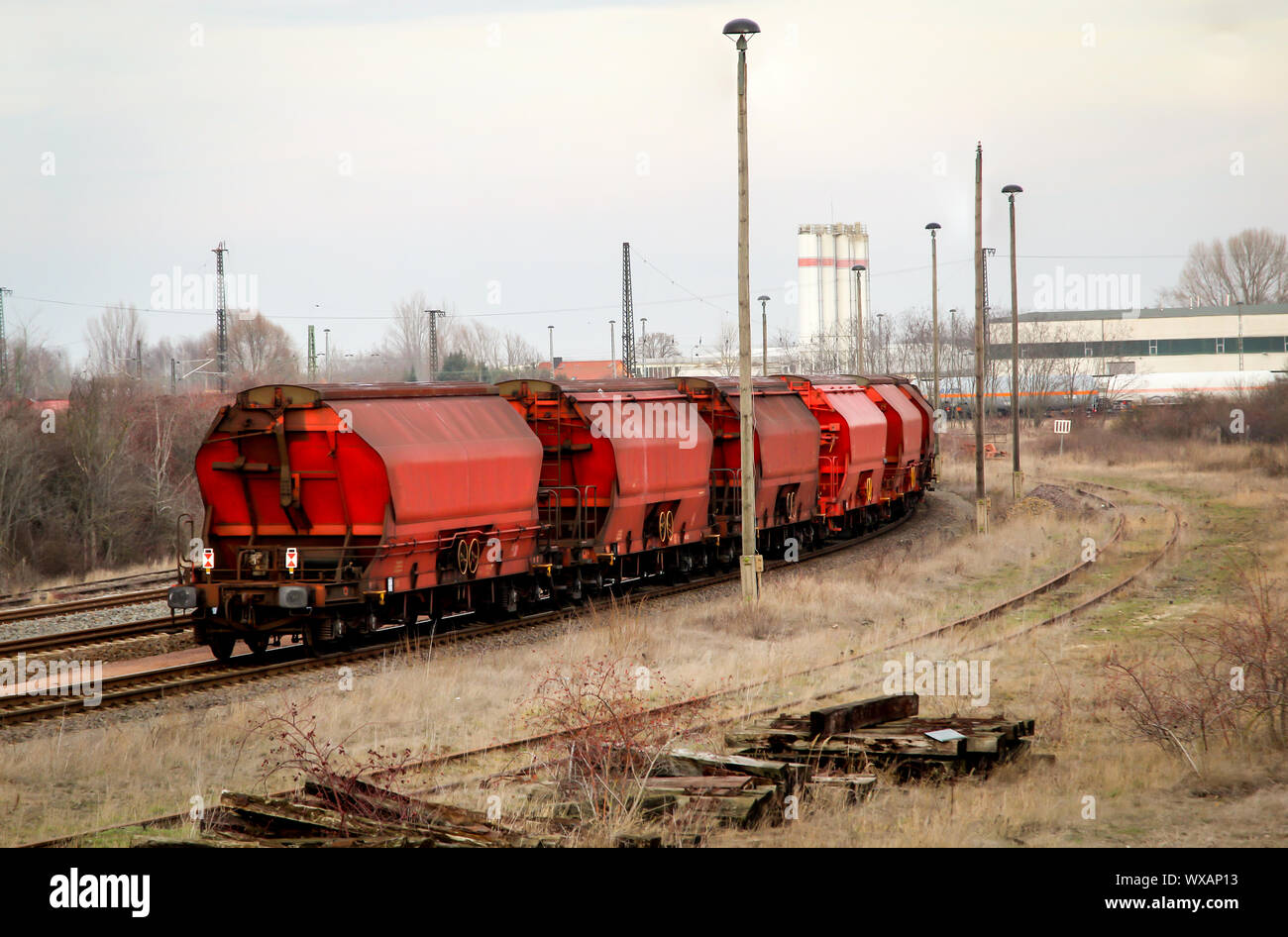 Freight cars stand on a railway track Stock Photo - Alamy