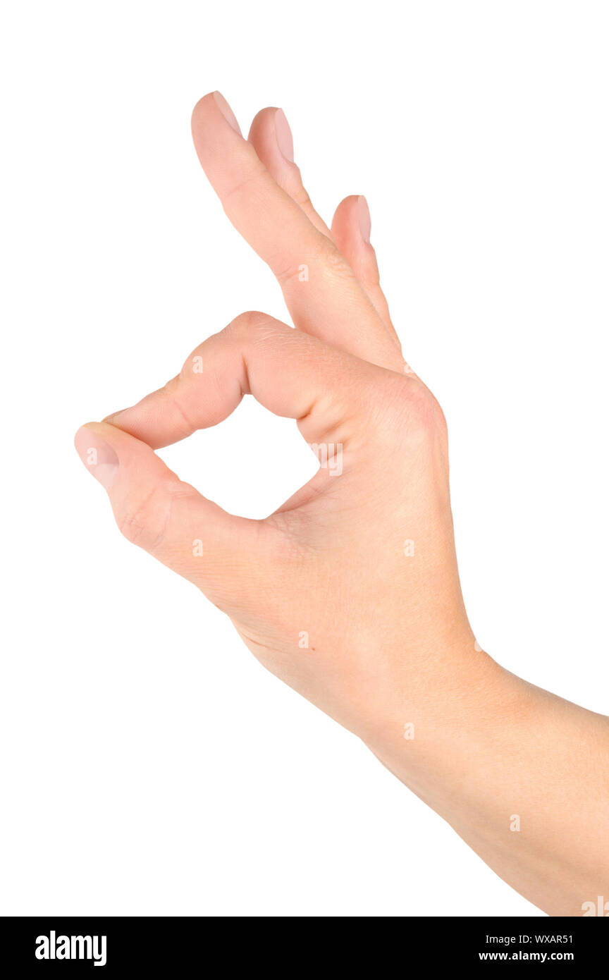 Hand simulating Ok sign isolated on a white background Stock Photo - Alamy