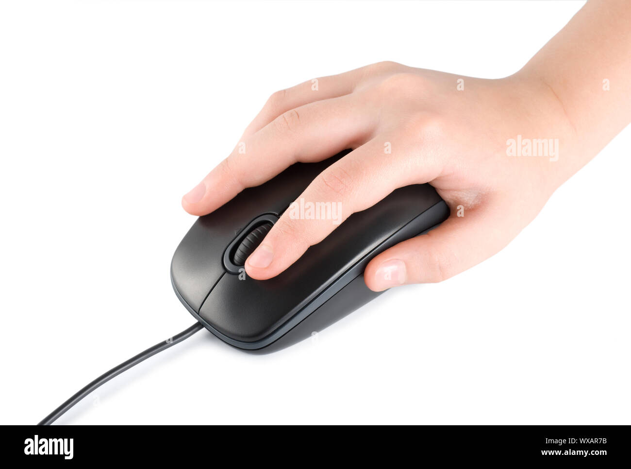 Computer mouse in hand isolated on white background Stock Photo - Alamy