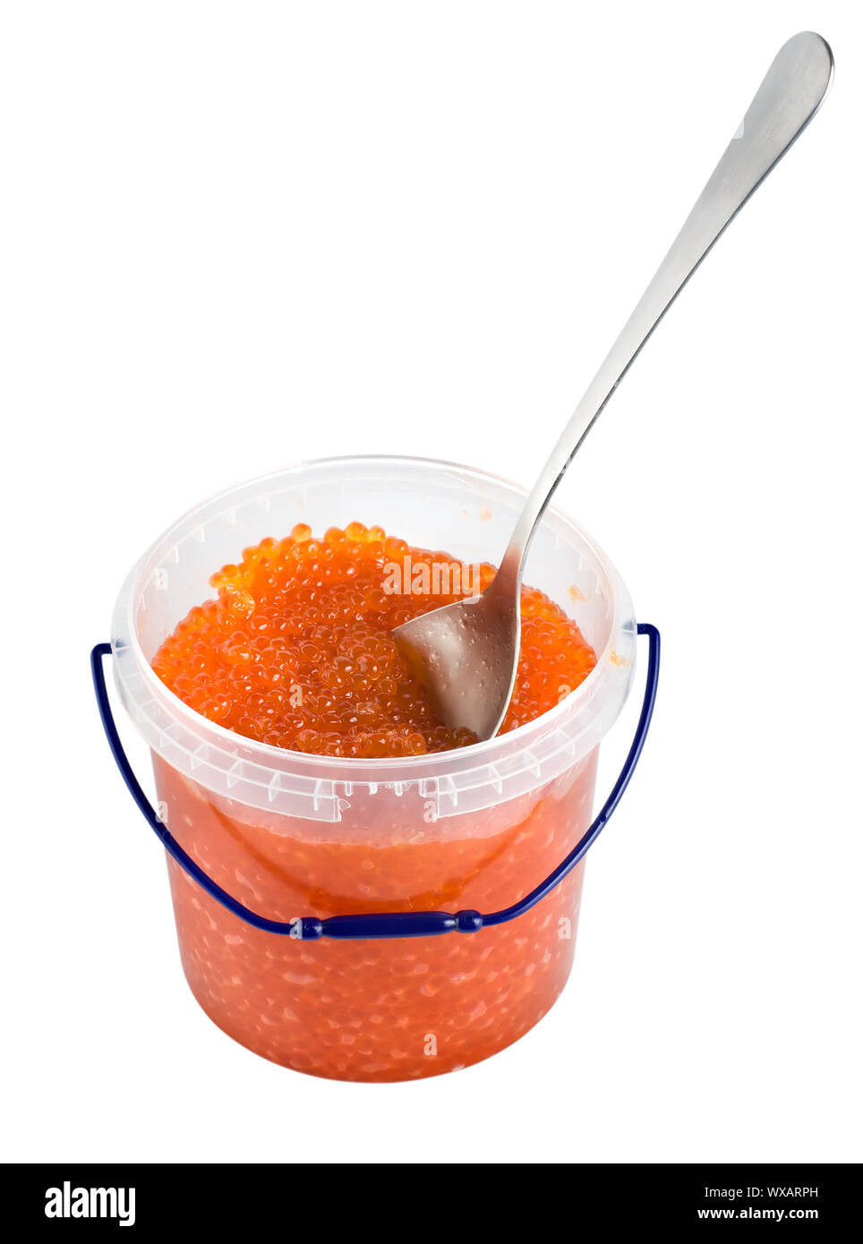 Red caviar in a plastic container isolated on a white background Stock ...