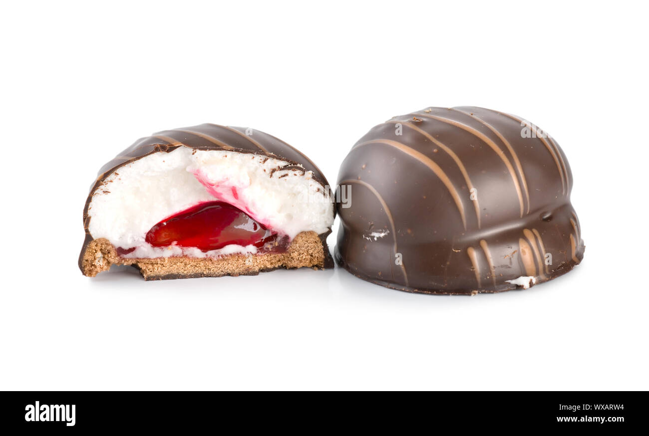 Chocolate bar with cream isolated on white background Stock Photo - Alamy