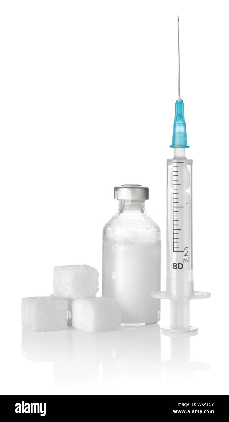 Insulin, sugar and syringe isolated on white background Stock Photo - Alamy
