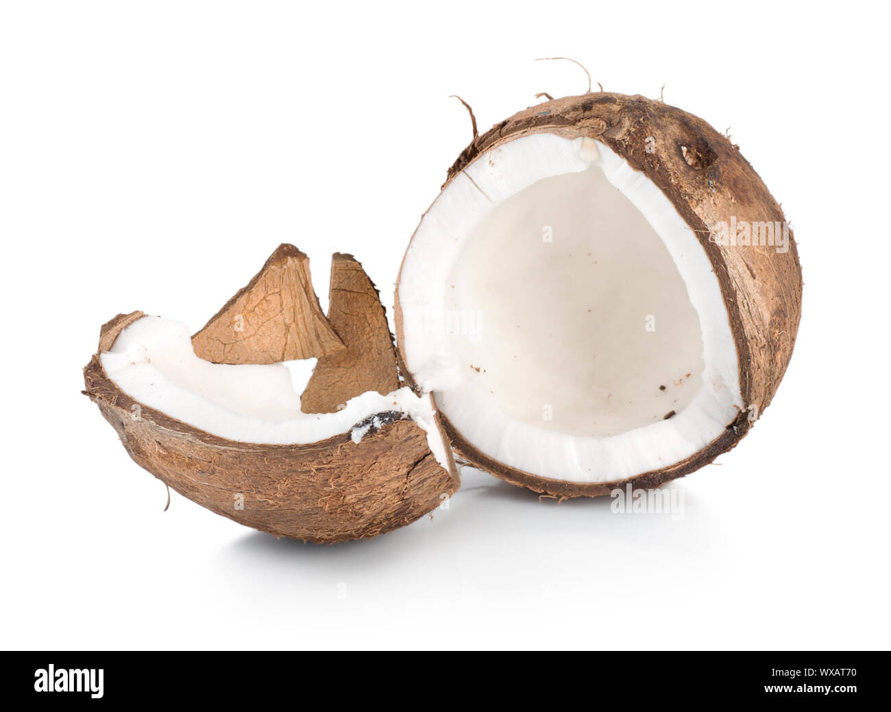Two parts of a coconut isolated on white background Stock Photo - Alamy