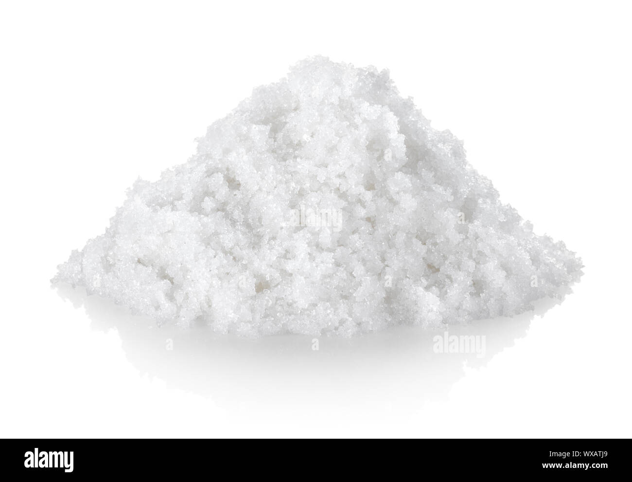 Heap of white processed granulated sugar, isolated on a white ...