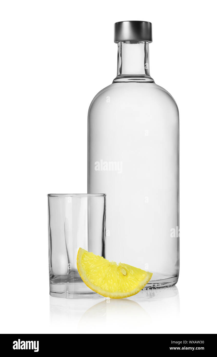 Bottle of vodka and lemon isolated on a white background Stock Photo ...