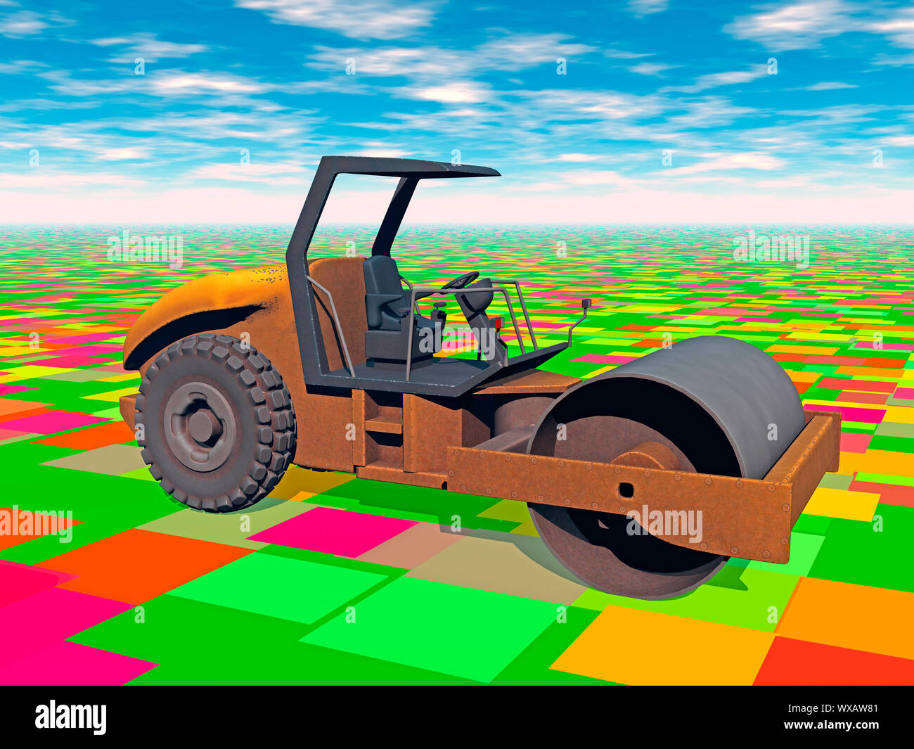 Steamroller with cab in road construction Stock Photo - Alamy