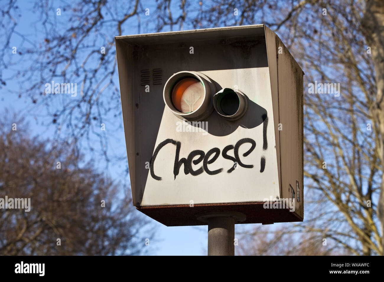 speed trap with the lettering cheese!, speed check, Bochum, Ruhr Area ...