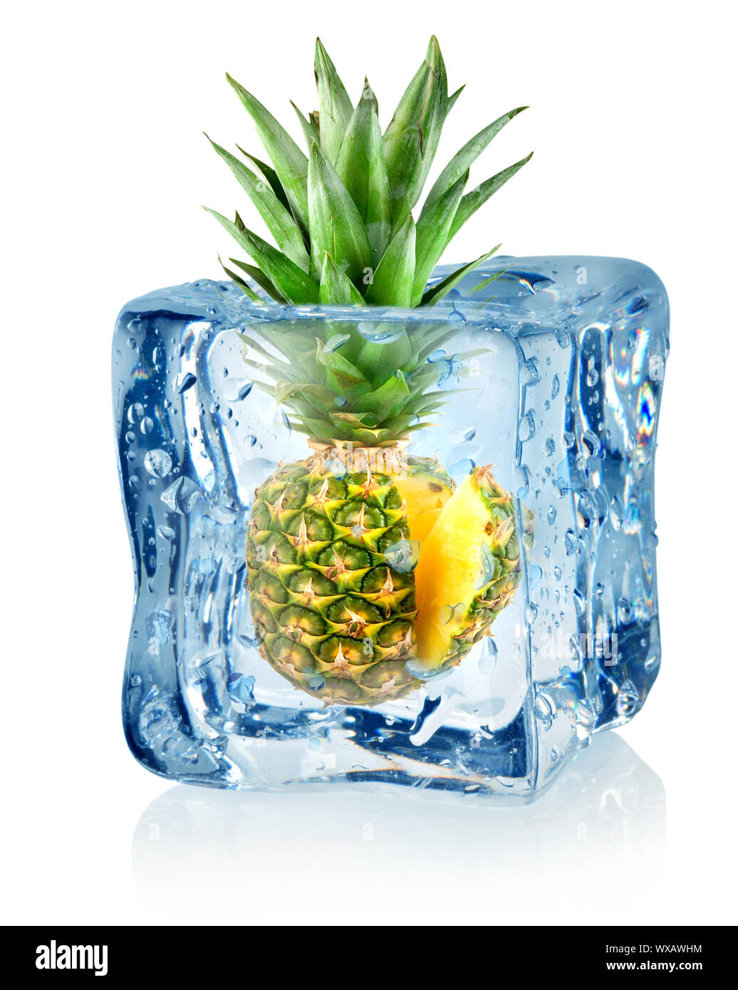 Ice cube and pineapple isolated on a white background Stock Photo - Alamy