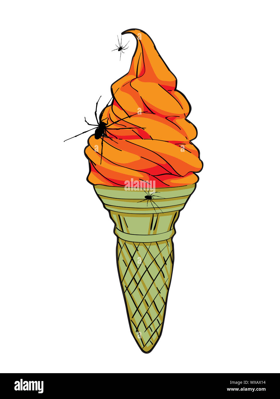Hand drawn Halloween illustration of a scary ice cream with spiders ...