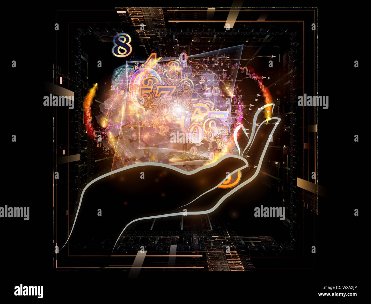 Hand of Science series. Design made of human hand and science related ...