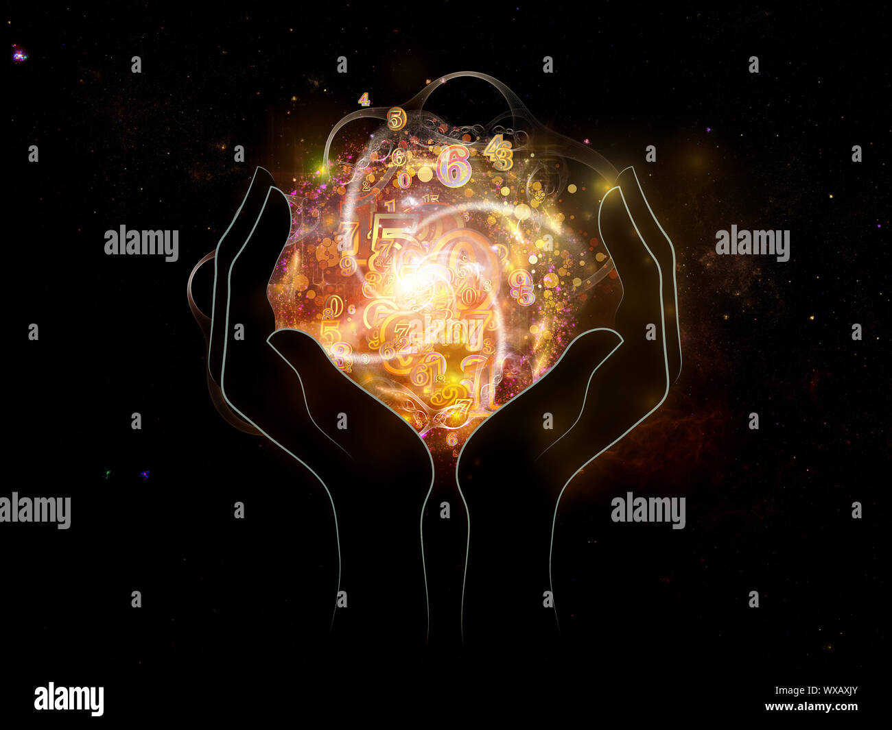 Hand of Science series. Backdrop composed of human hand and science ...