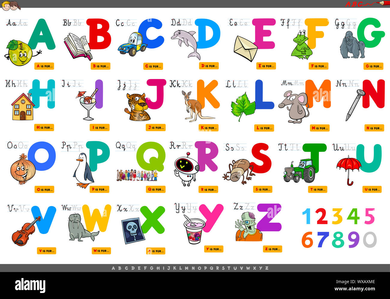 Alphabet with Cartoon Characters set Stock Photo - Alamy