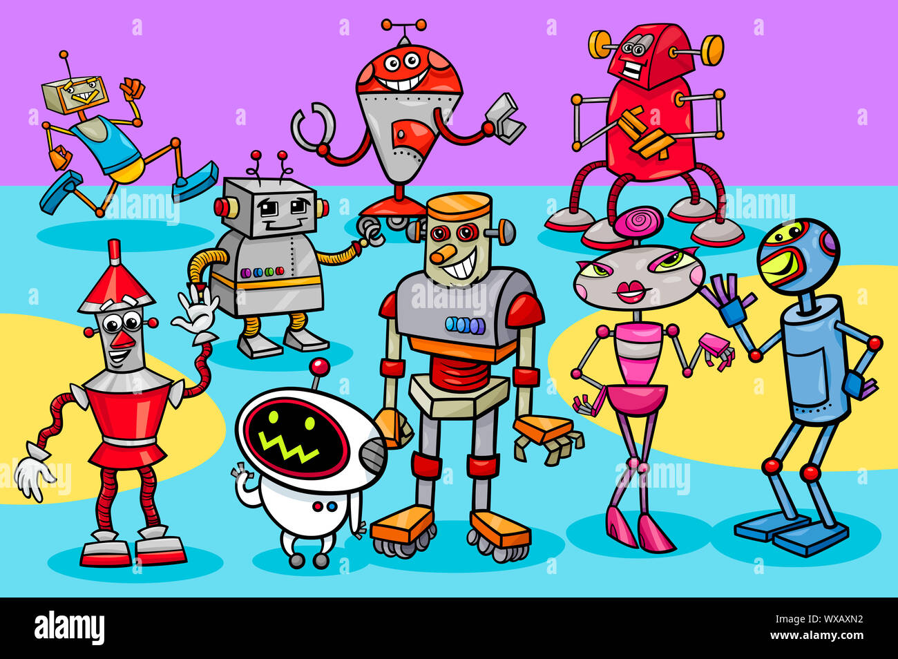happy robots cartoon characters group Stock Photo - Alamy