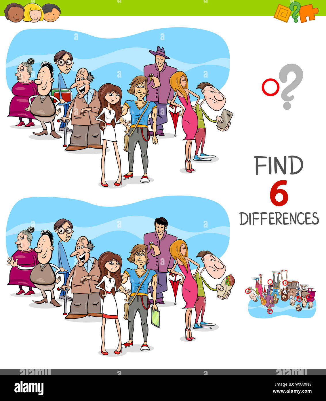 find differences game with people characters Stock Photo - Alamy