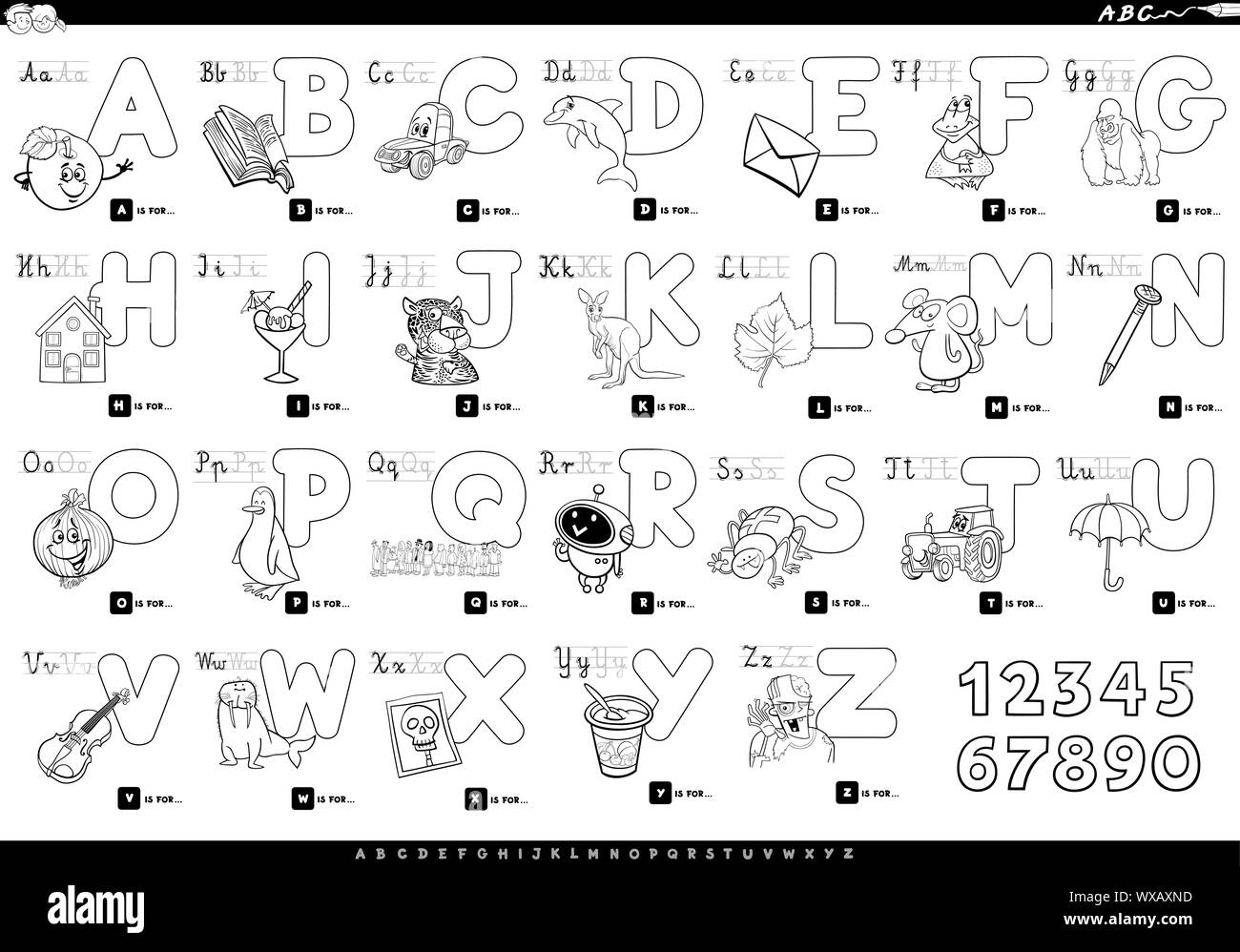 Cartoon english alphabet animals Black and White Stock Photos & Images ...