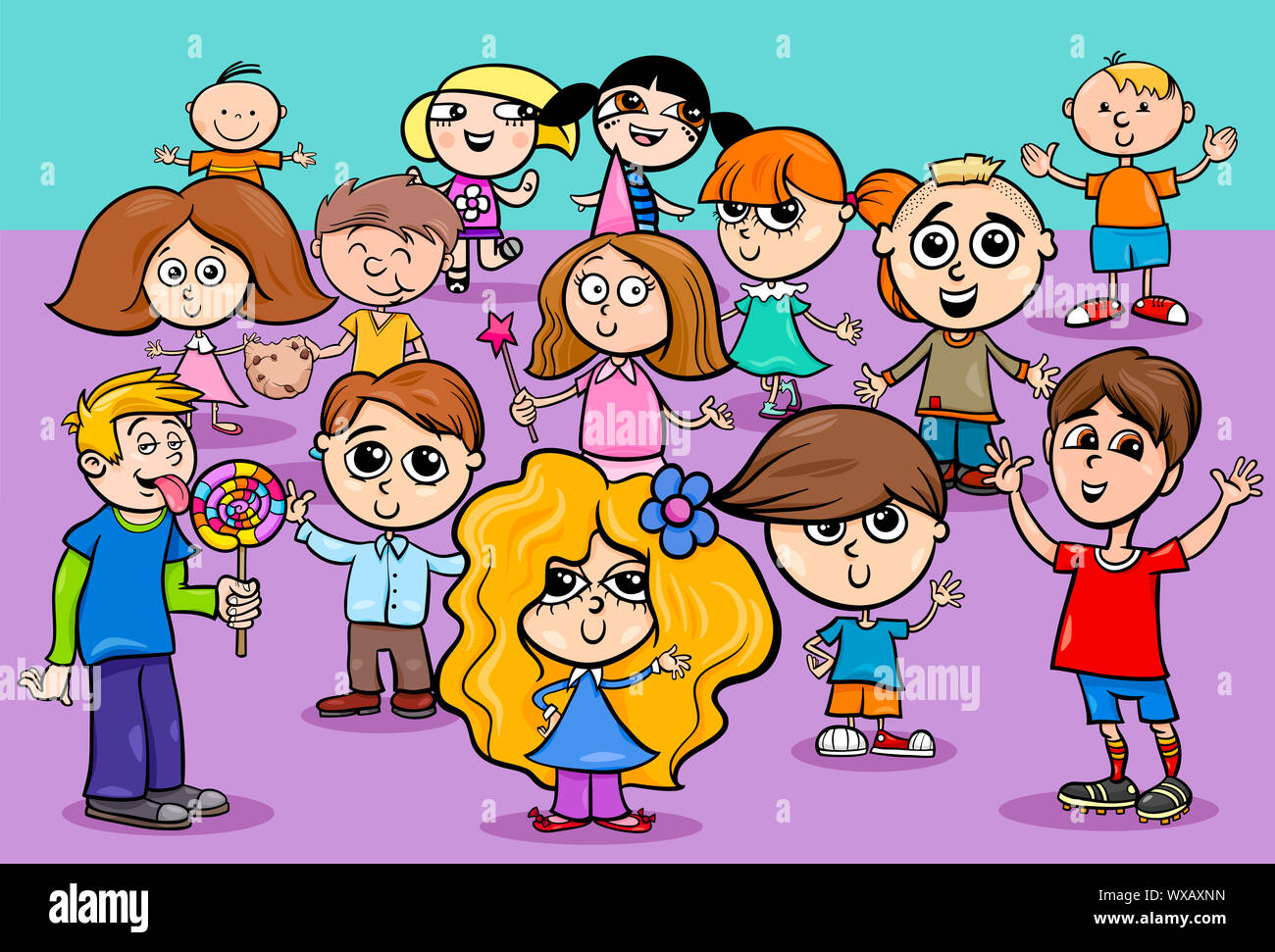 happy children cartoon characters group Stock Photo - Alamy