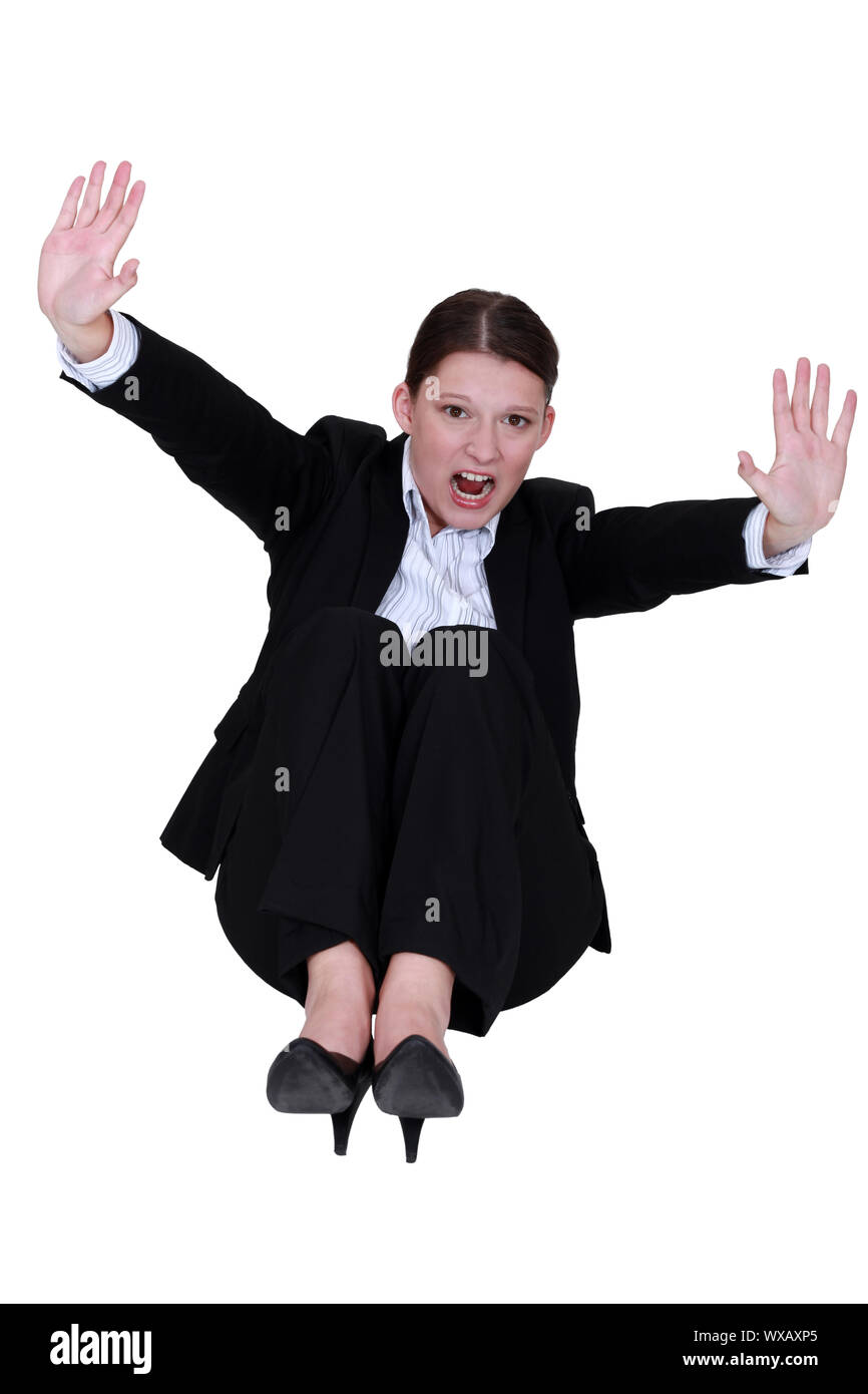 Businesswoman holding hands out Stock Photo - Alamy