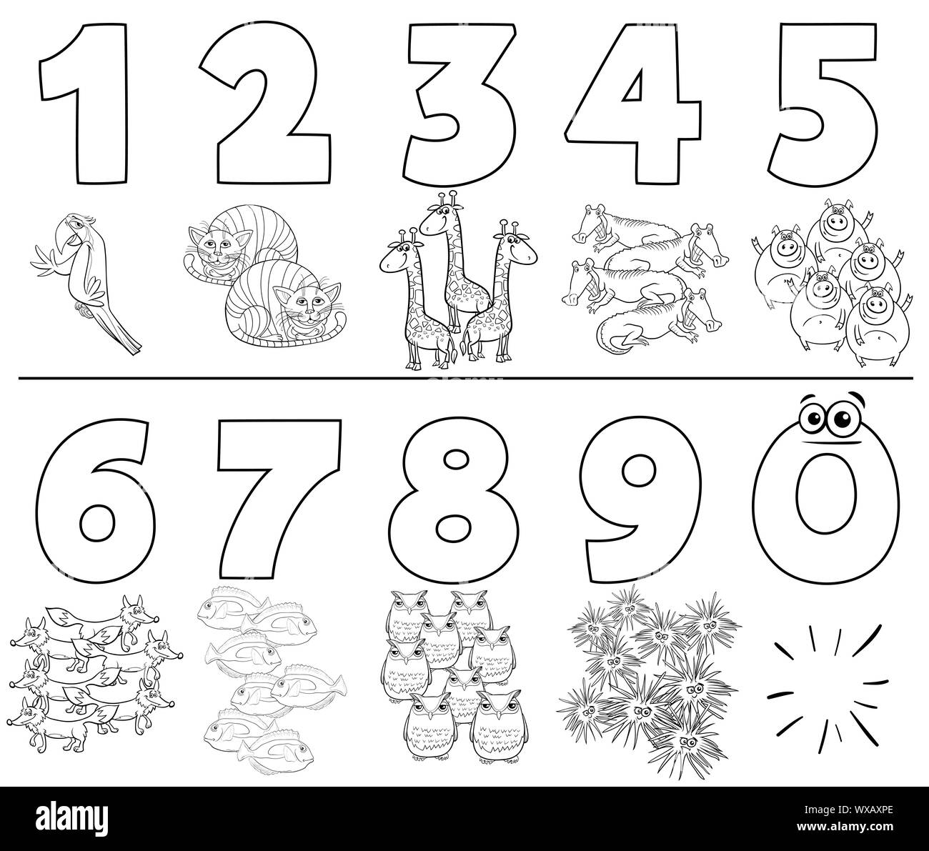 cartoon numbers set with animals color book Stock Photo - Alamy