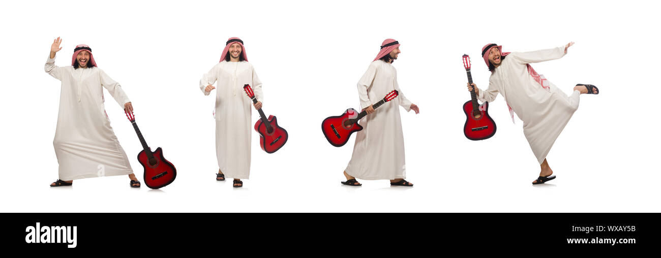 Arab man playing isolated on white Stock Photo - Alamy