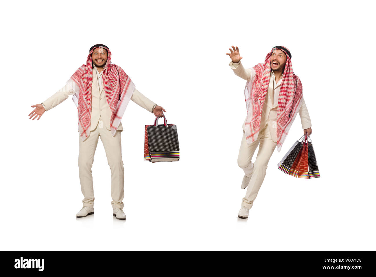 Arab man with shopping bags on white Stock Photo - Alamy