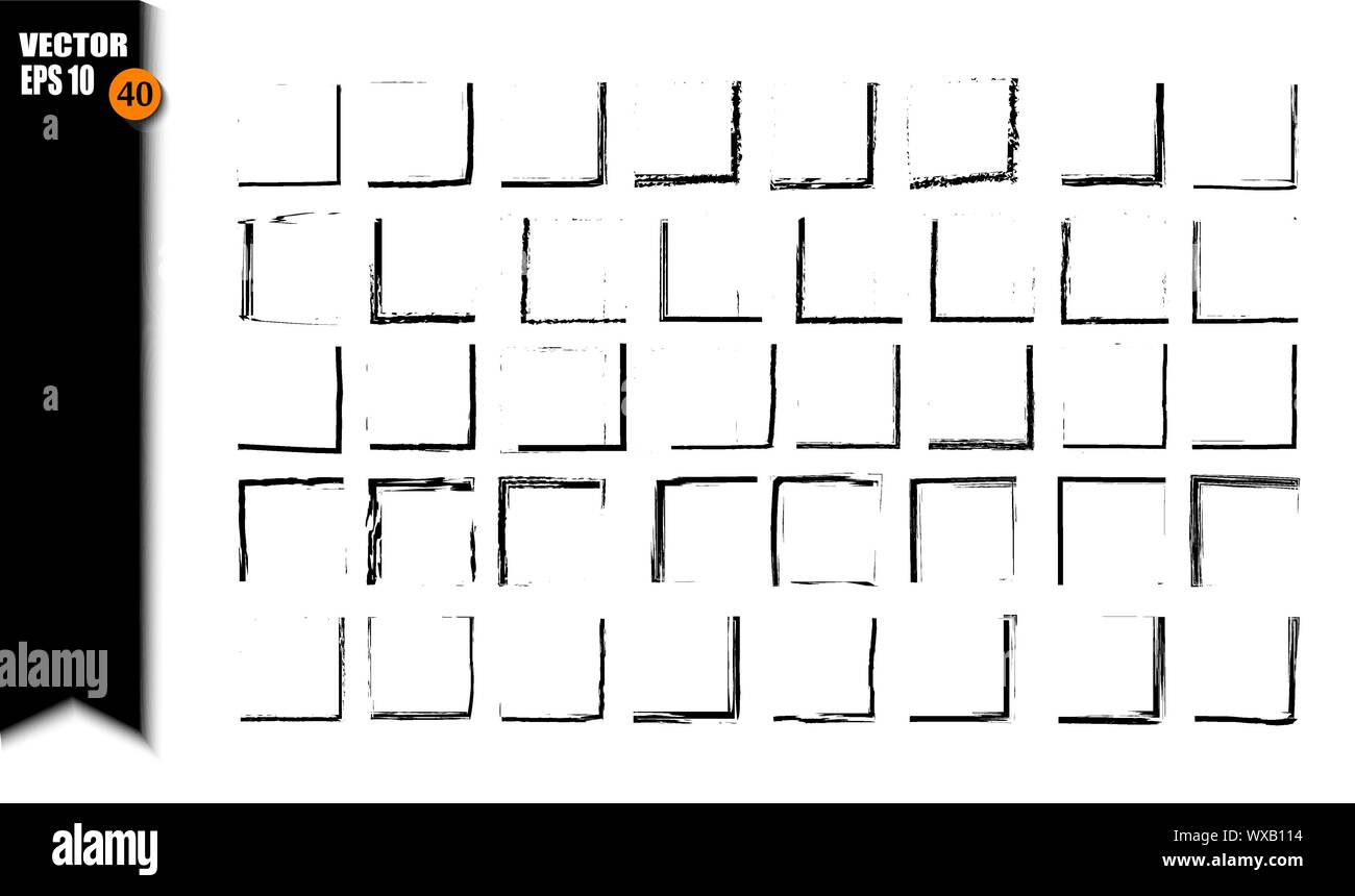 Set of black square grunge frames. Collection of geometric rectangle empty borders. Vector ...