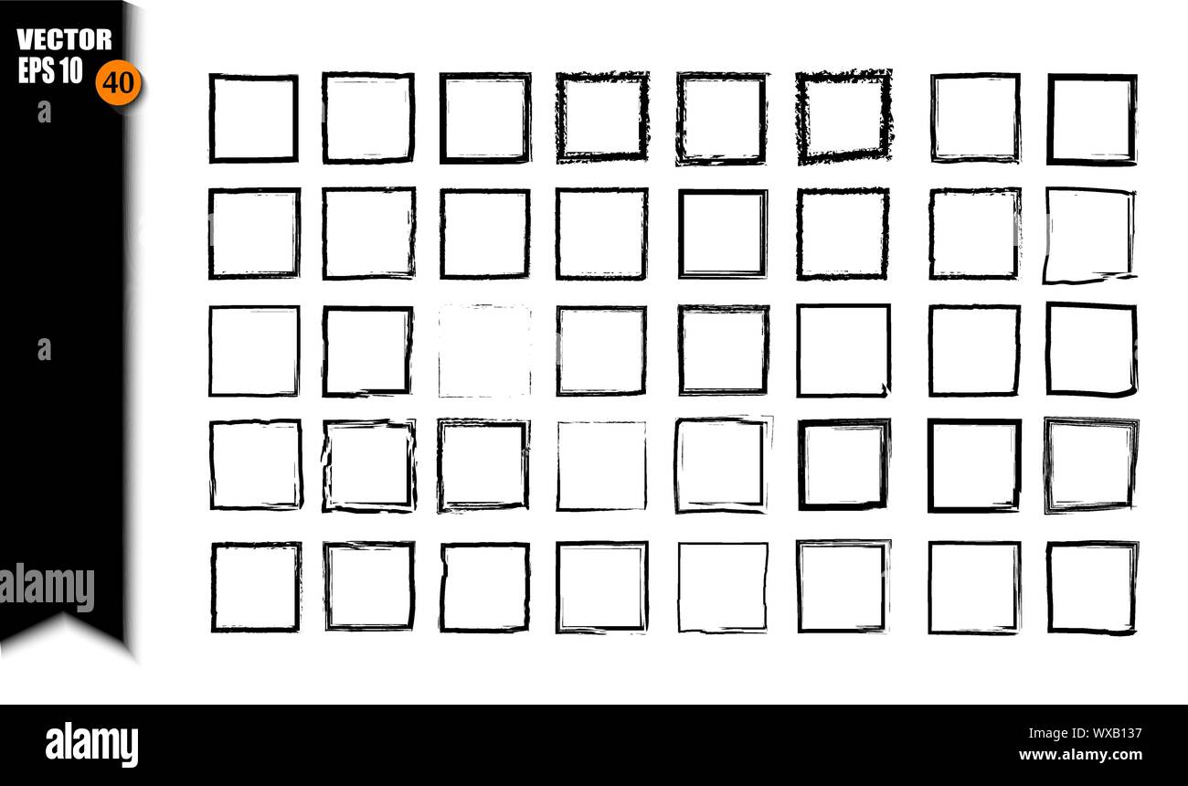Set of black square grunge frames. Collection of geometric rectangle empty borders. Vector ...