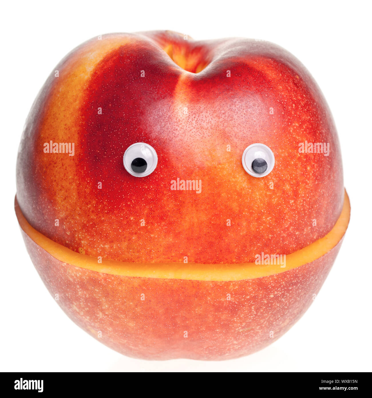 Funny fruit character Red Smiling Nectarine on white background Stock ...